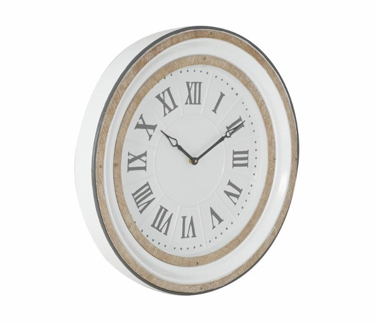 Shop Large Round White and Gray Metal and Wood Wall Clock with Roman ...