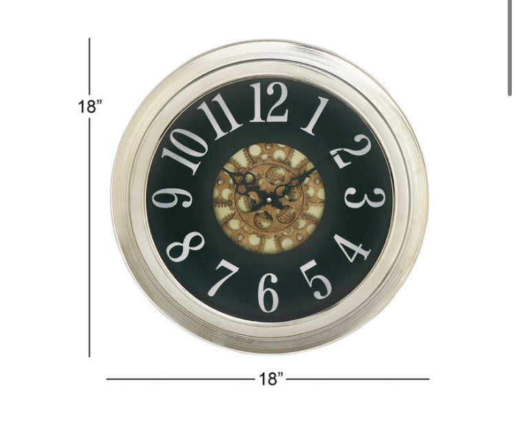 Shop Metal Wall Clock 18"D, Silver, Black and White - Galeria Home Store