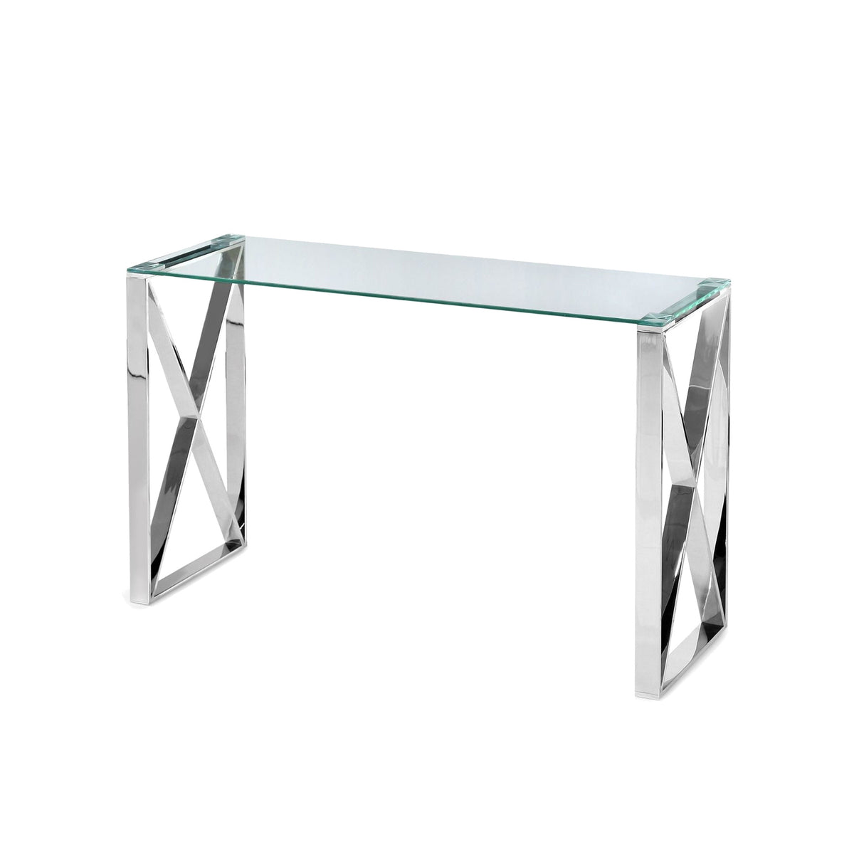 Shop 47" Tempered Glass Console with Stainless Steel Base - Galeria ...