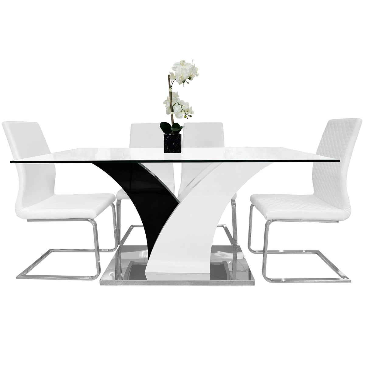 Shop Rectangular Dining Table Black and White with Tempered Glass Top ...
